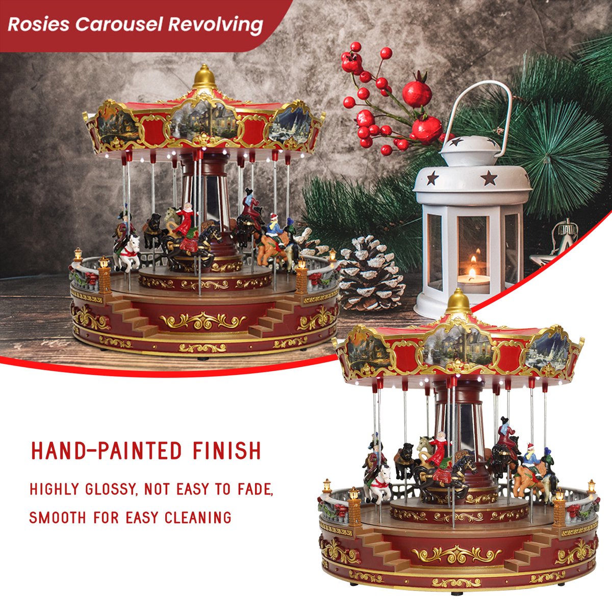 Kristmar Rosie’s draaiende carousel met LED-verlichting en muziek ... Kristmar Rosie’s draaiende carousel met LED-verlichting en muziek ...